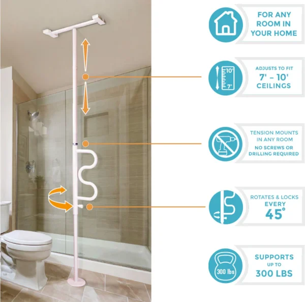 Stander Security Pole & Curve Grab Bar – Safe, Easy Support