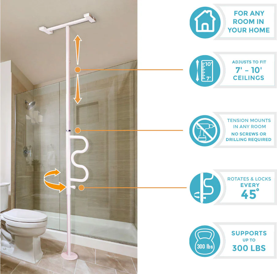 Stander Security Pole & Curve Grab Bar – Safe, Easy Support